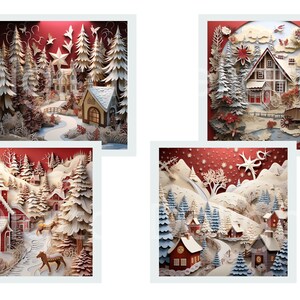 3D Country Christmas Digital Paper Bundle 12 PNG Holiday Red Barn ...