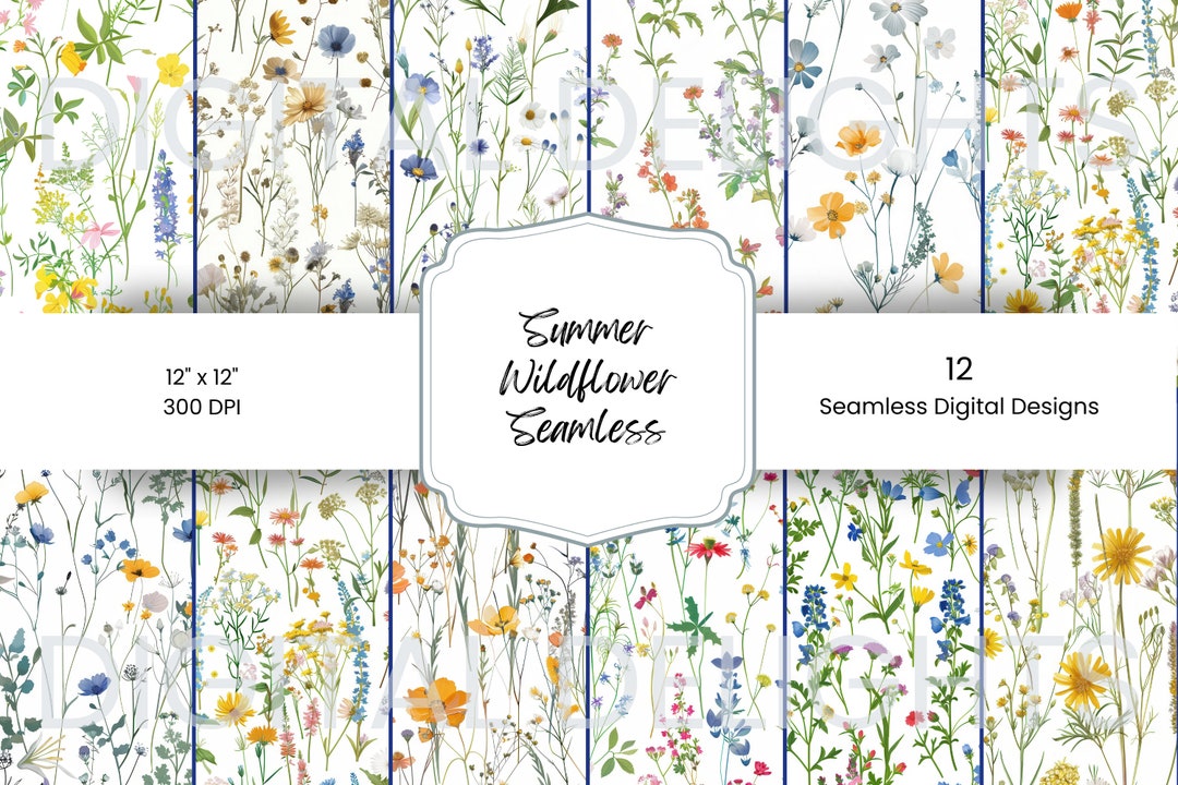 Wildflower Watercolor Tiles Seamless Digital Paper JPG Spring Floral ...