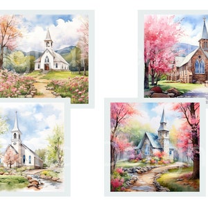 Spring Church Watercolor Clipart: Country Easter PNG Bundle (digital ...
