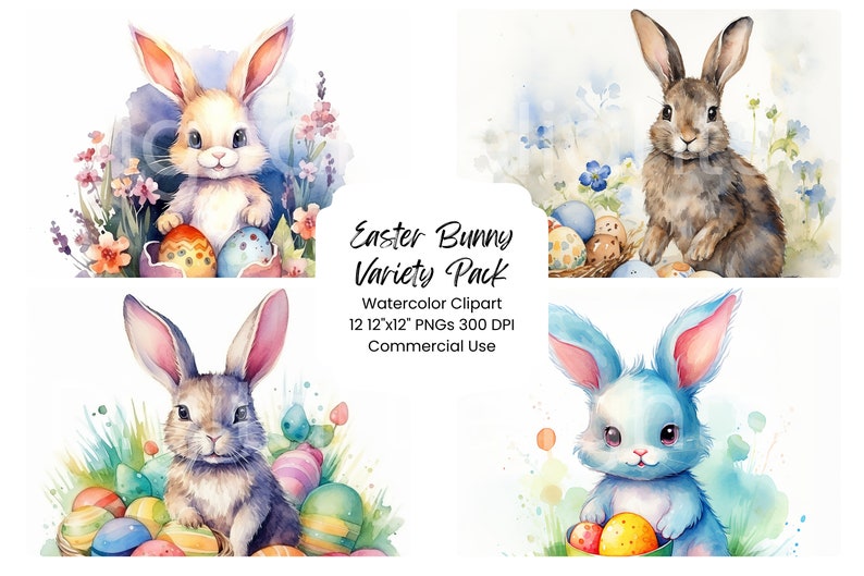 Easter Bunny Variety Pack Clipart Watercolor Digital Paper Bundle 12 ...