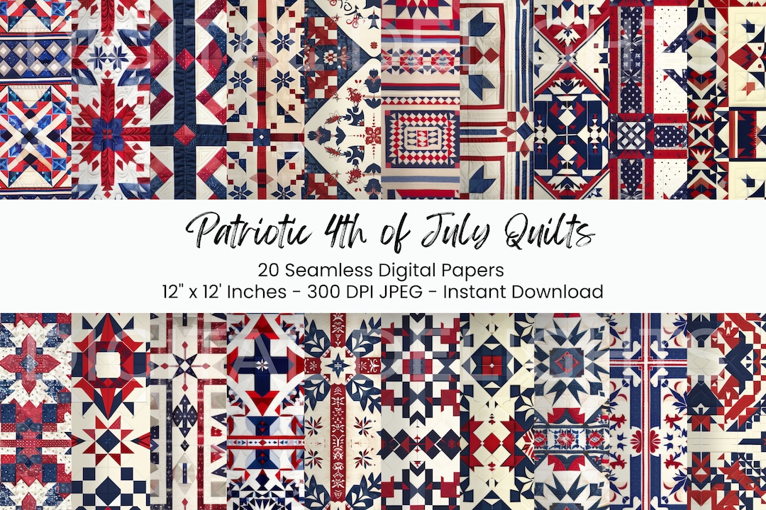Patriotic 4th of July Quilt Seamless Vintage Ephemera Repeat Pattern ...