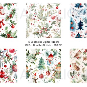 Printable Watercolor Christmas Digital Paper, Christmas Ephemera ...