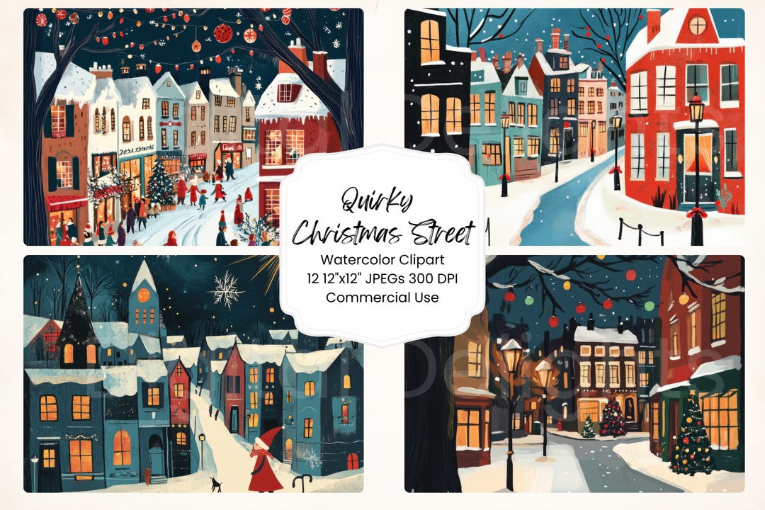 Quirky Christmas Street Digital Paper Bundle 12 JPEG Christmas Small ...