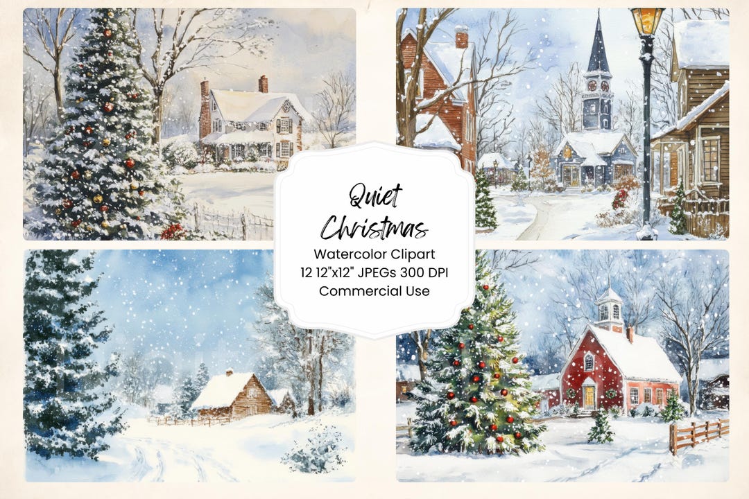 Quiet Christmas Clipart: Watercolor Winter Village (digital Paper ...