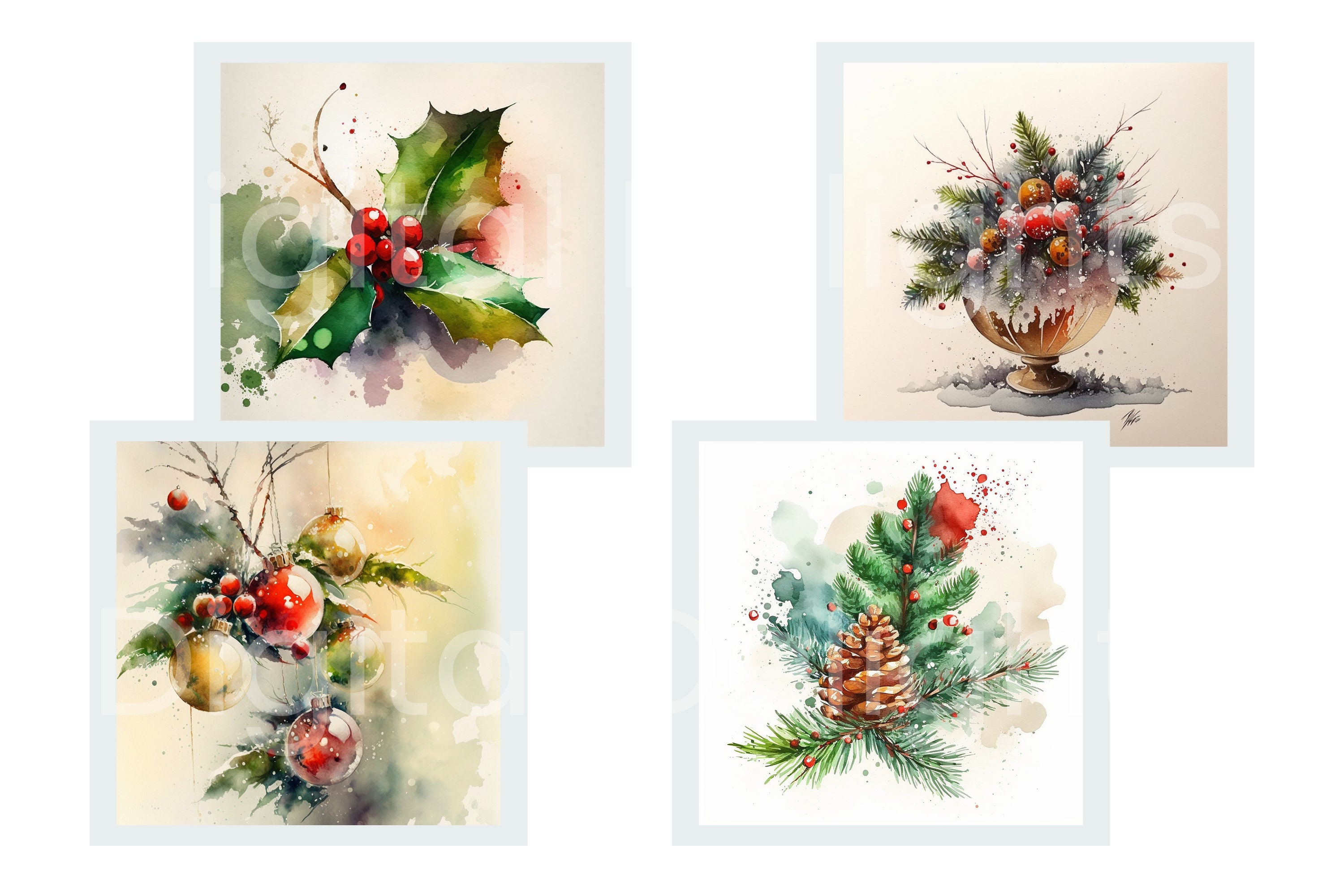 Christmas Watercolor Clipart Digital Paper Bundle 12 PNG - Etsy