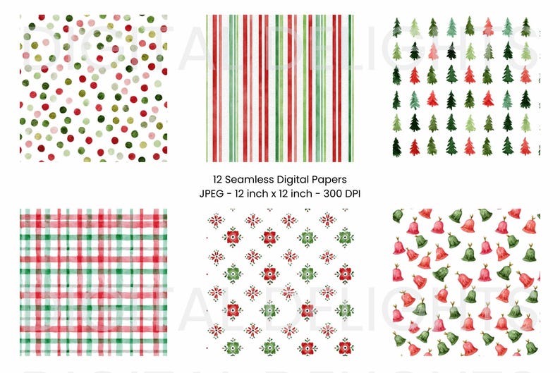 Watercolor Christmas Digital Paper: Festive Seamless Patterns (digital ...