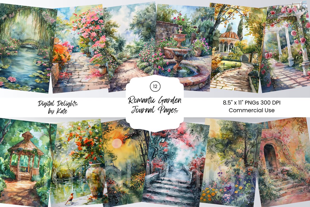 Watercolor Garden Digital Paper: Romantic Floral Junk Journal (digital ...