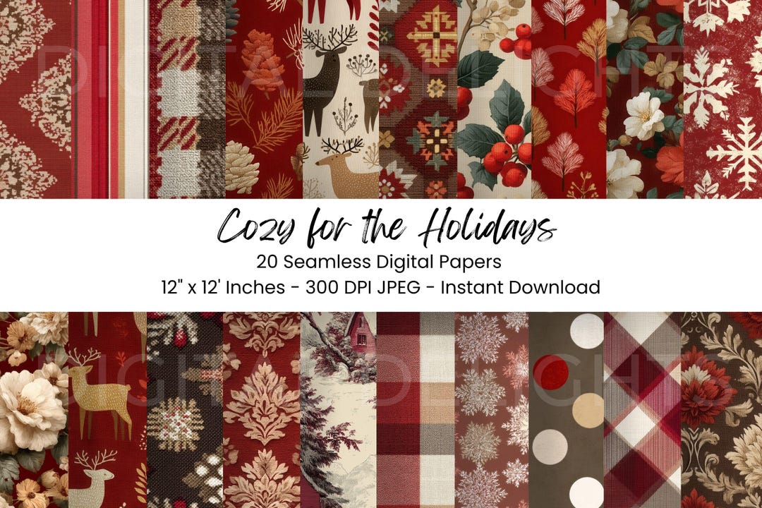Christmas Digital Paper Pack: Rustic Holiday Seamless Patterns (20 ...