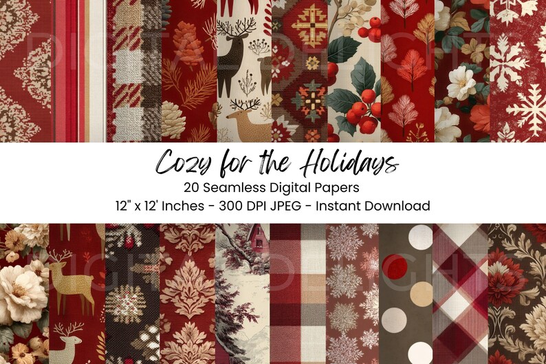 Christmas Digital Paper Pack: Rustic Holiday Seamless Patterns (20 ...