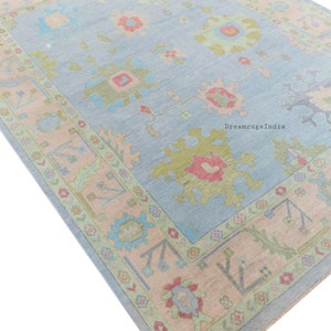 Premium Quality Oushak Rug in Blue and Pink Faded Color With Pink and ...