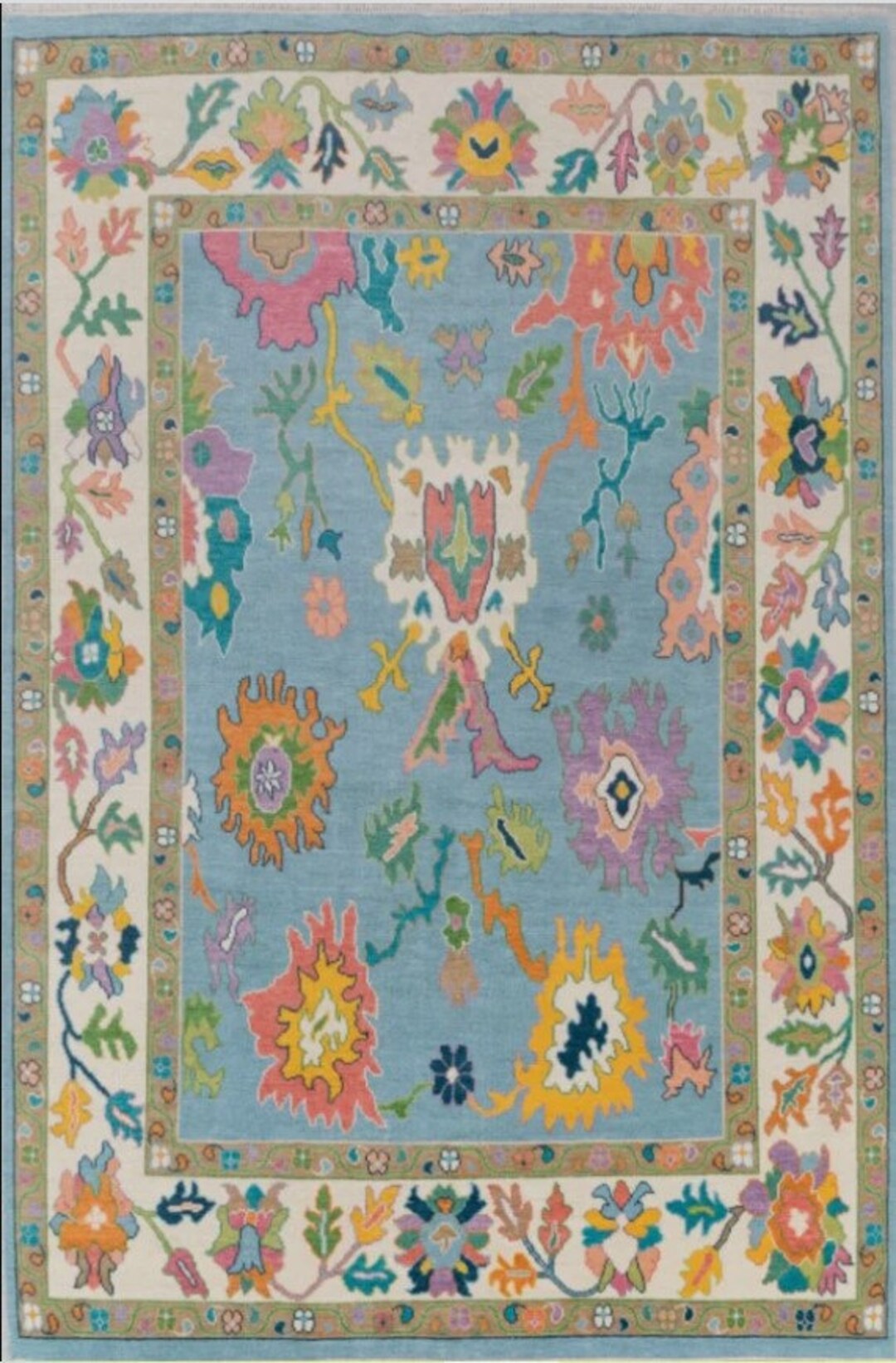 Beautiful Modern Oushak Turkish Knot Wool Rug in Blue and Cream With ...