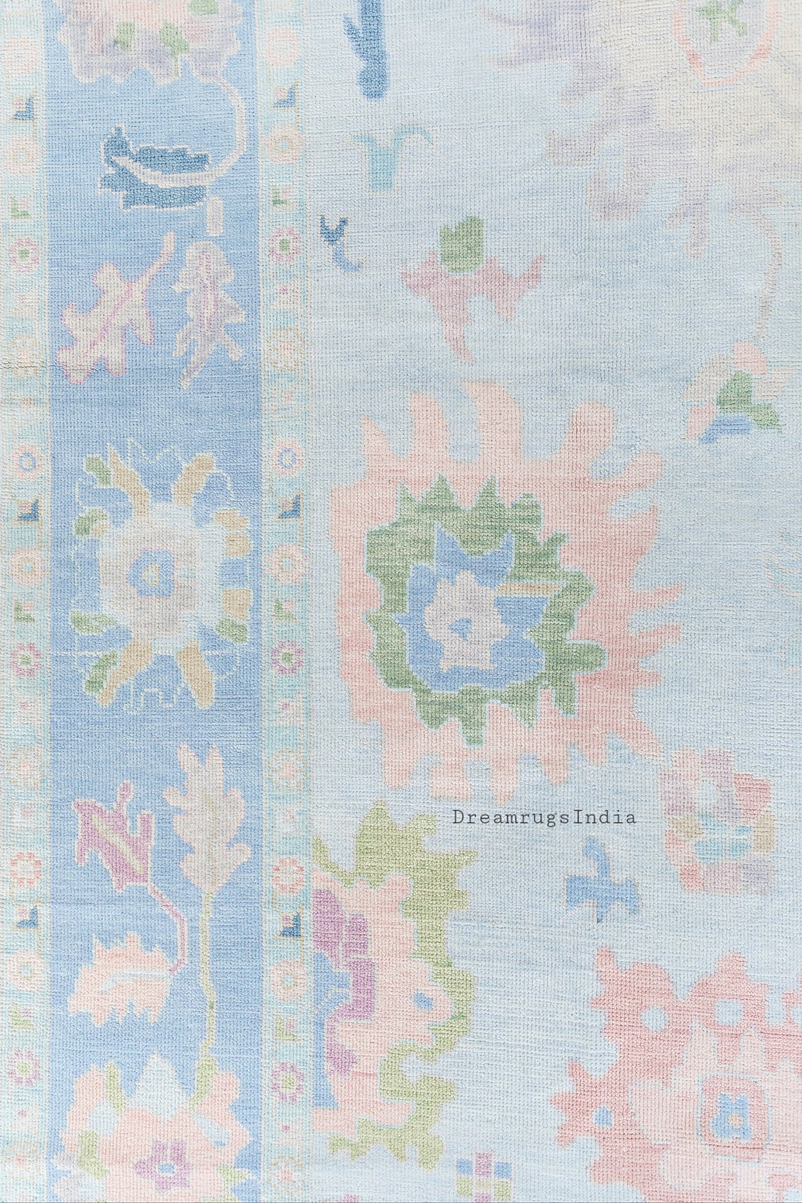 Light Blue and Blue With Pink Accent Oushak Persian Rug in Hand Knotted ...