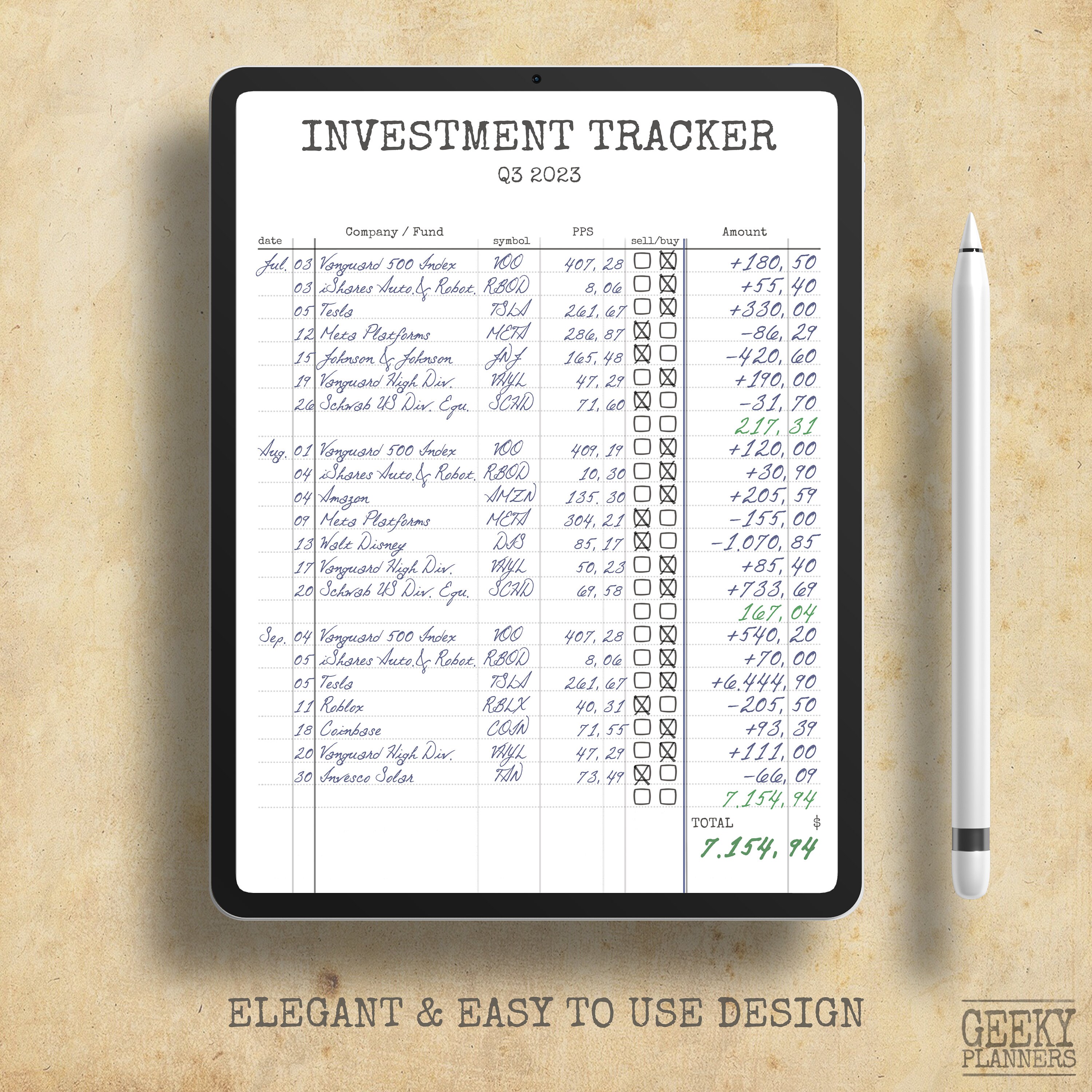 Investment Tracker Printable Template, Quarterly Tracker, Business ...
