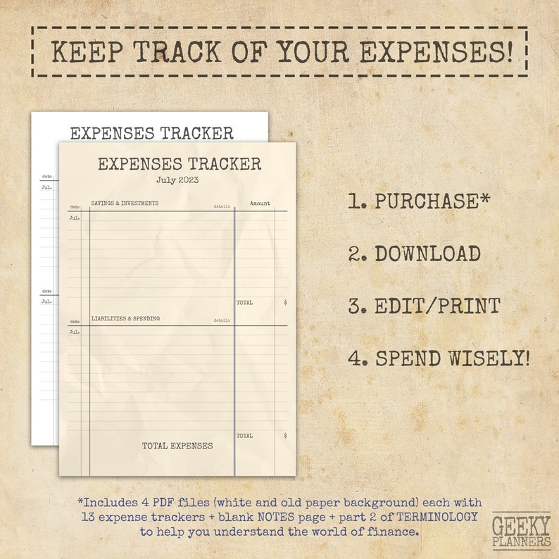 Expense Tracker Printable Template, Monthly Tracker, Business Finances Personal Expenses Planner ...
