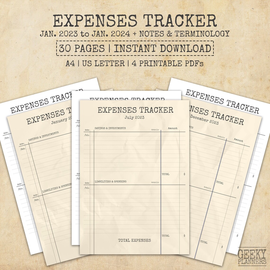 Expense Tracker Printable Template, Monthly Tracker, Business Finances ...