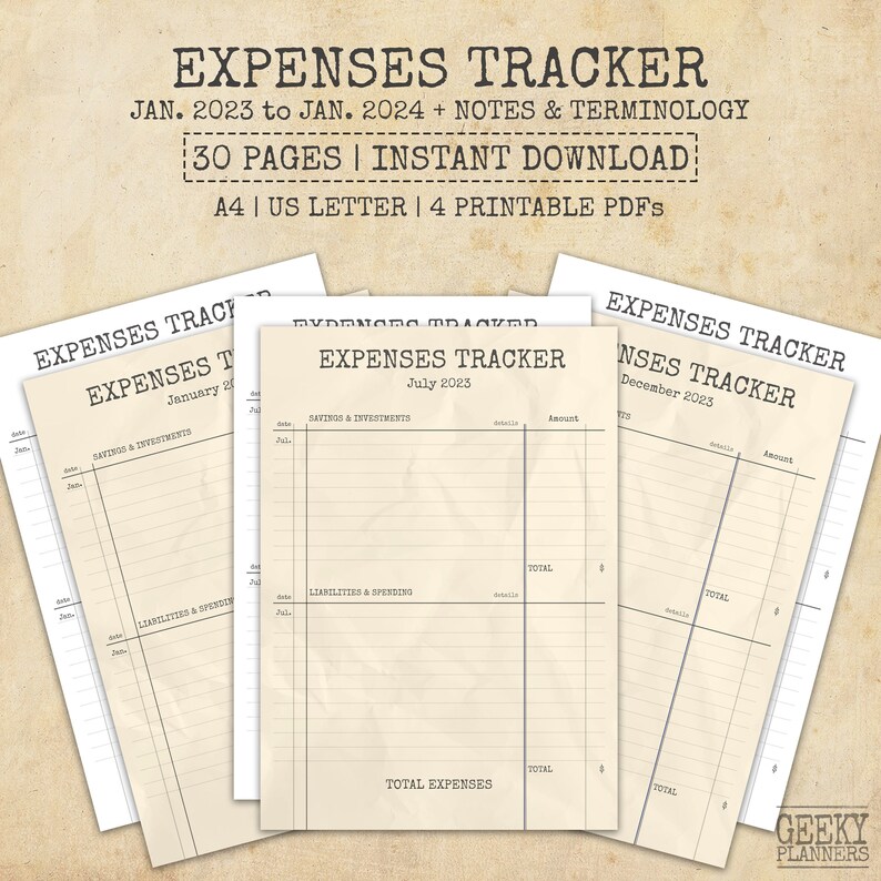Expense Tracker Printable Template, Monthly Tracker, Business Finances Personal Expenses Planner ...