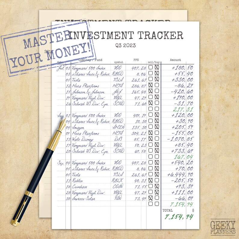 Investment Tracker Printable Template, Quarterly Tracker, Business ...