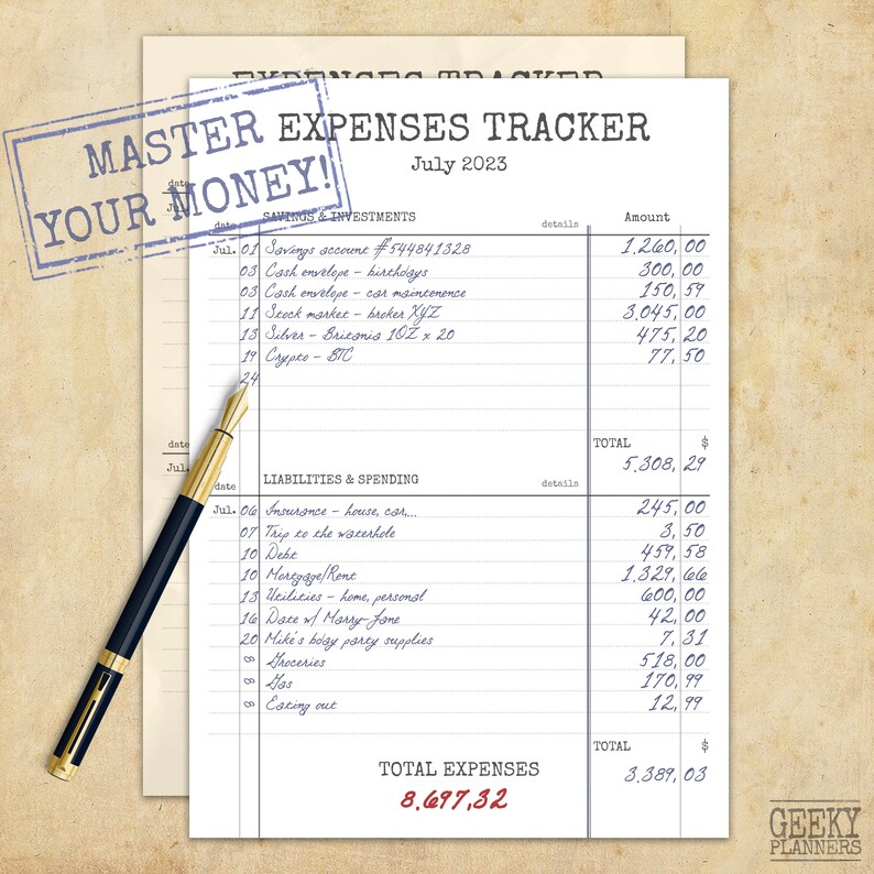 Expense Tracker Printable Template, Monthly Tracker, Business Finances Personal Expenses Planner ...
