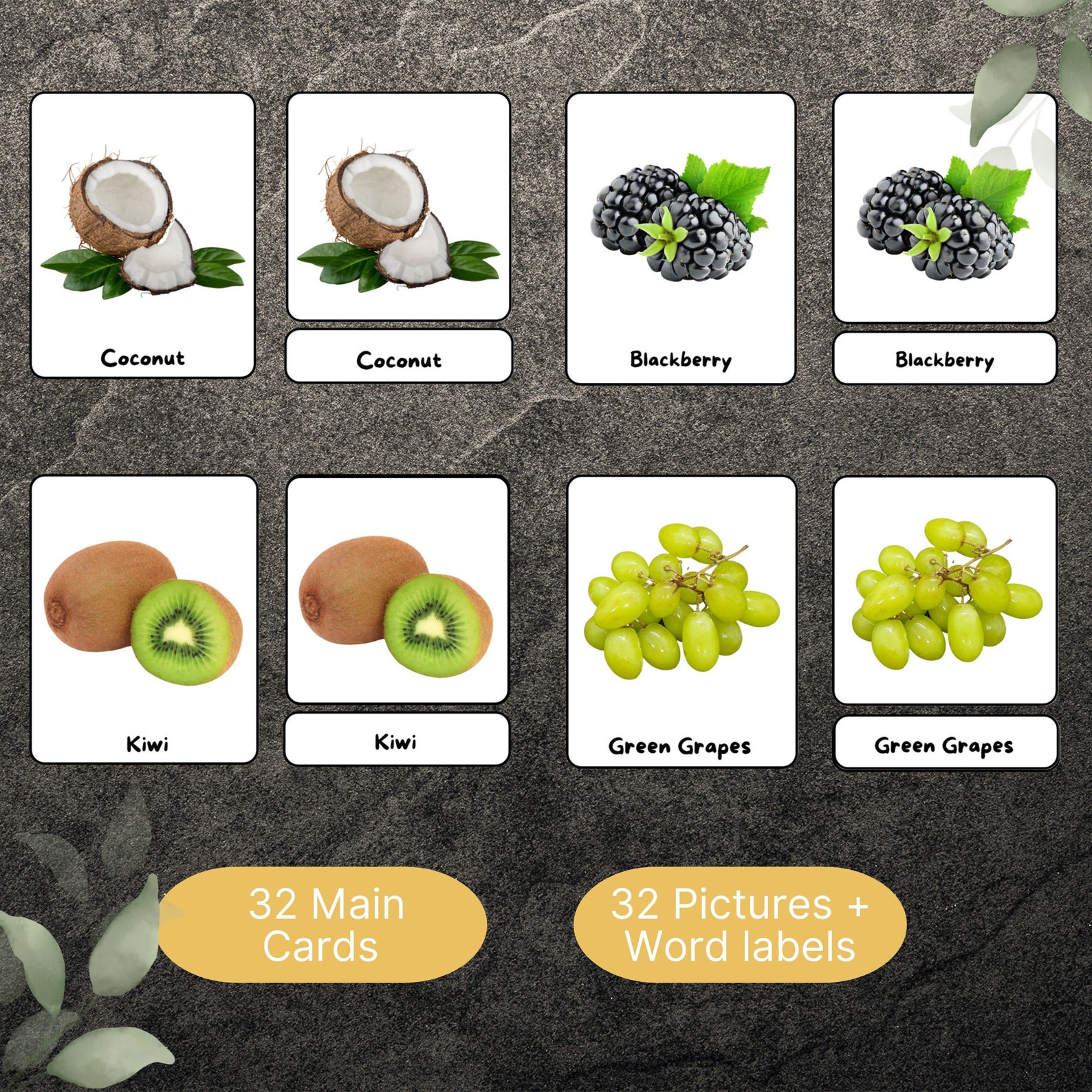 Learning FRUITS in English - 32 Real Pictures - Montessori Cards ...