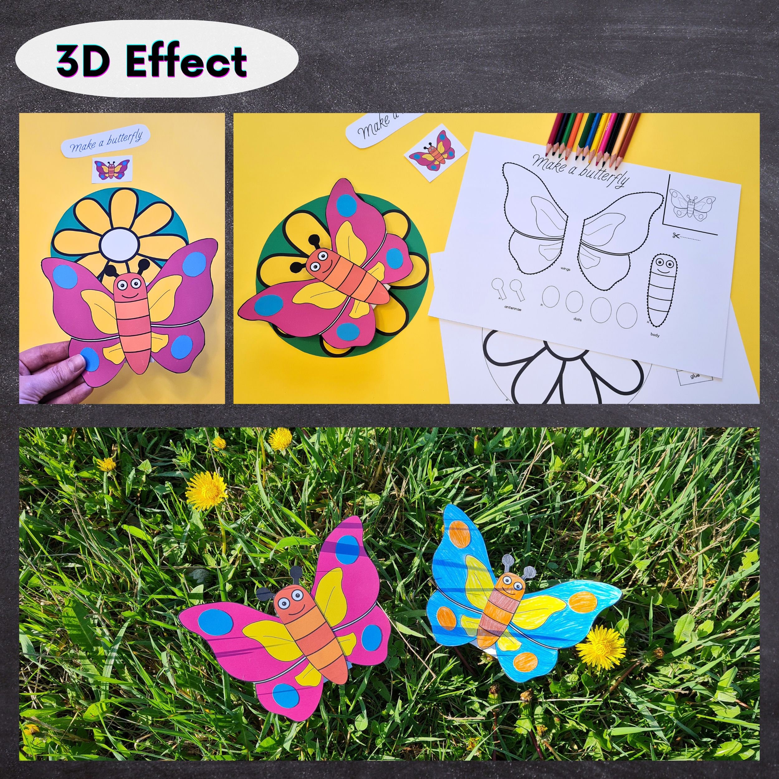 Make a Butterfly on a Flower - Insects/bugs Craft With 3D Effect - BW ...
