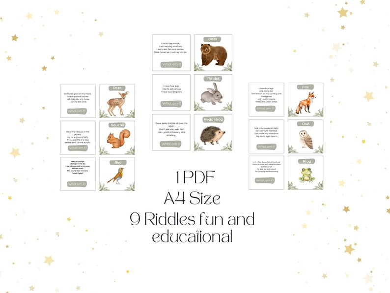 Riddles - What Am I Game. Woodland Animals. Party Riddles. Educational ...