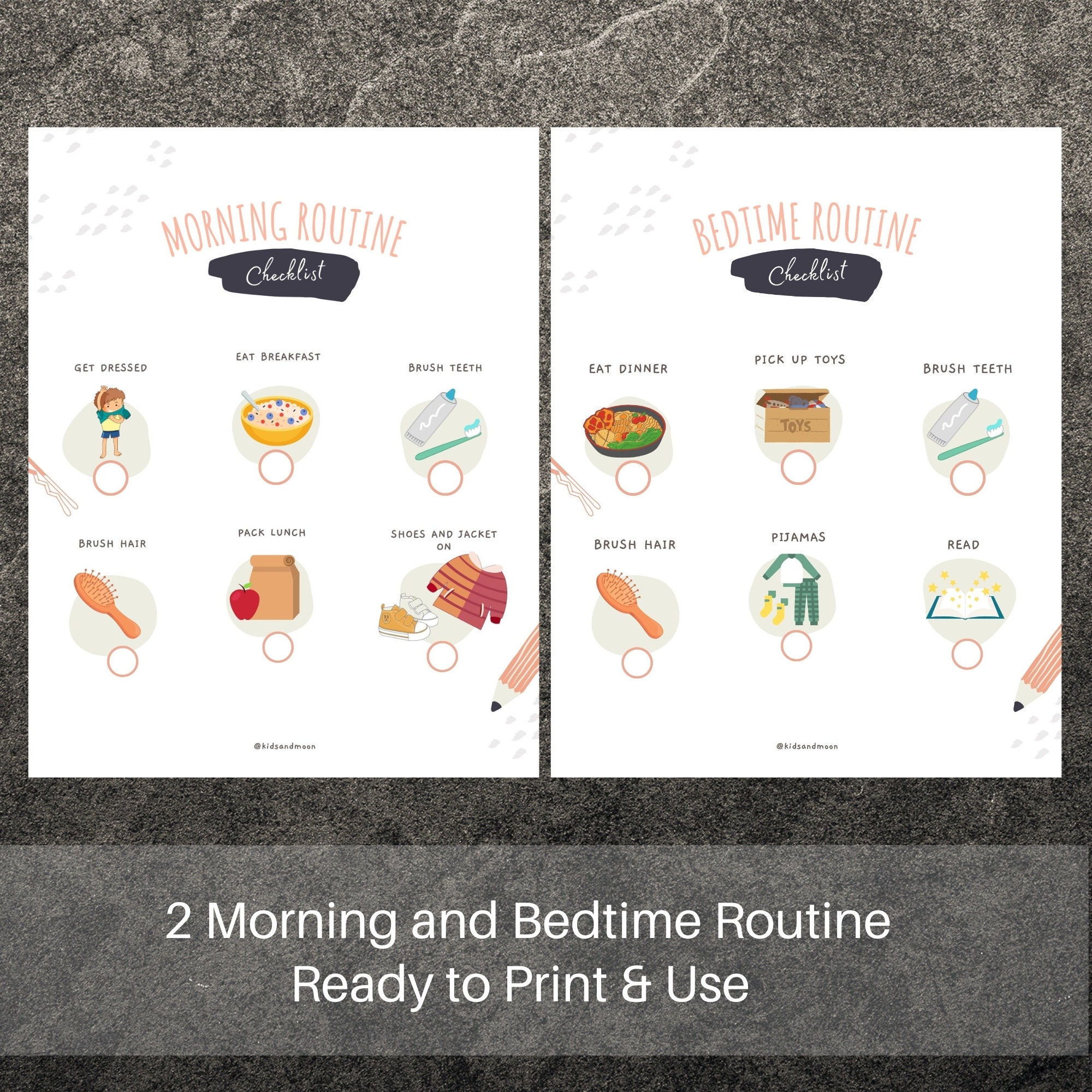 Kids Morning / Bedtime Routine Charts, Cute Printable Checklist for ...