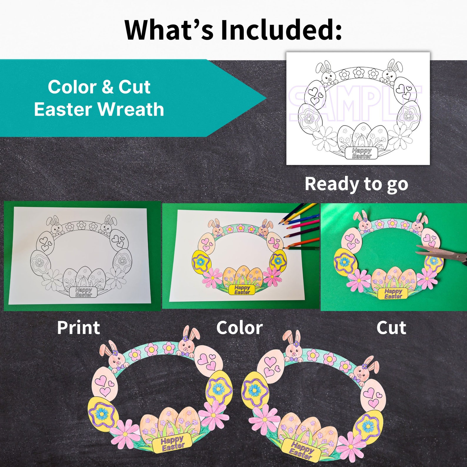 Make an Easter Wreath Paper Craft - Easy & Advanced Versions. Printable ...