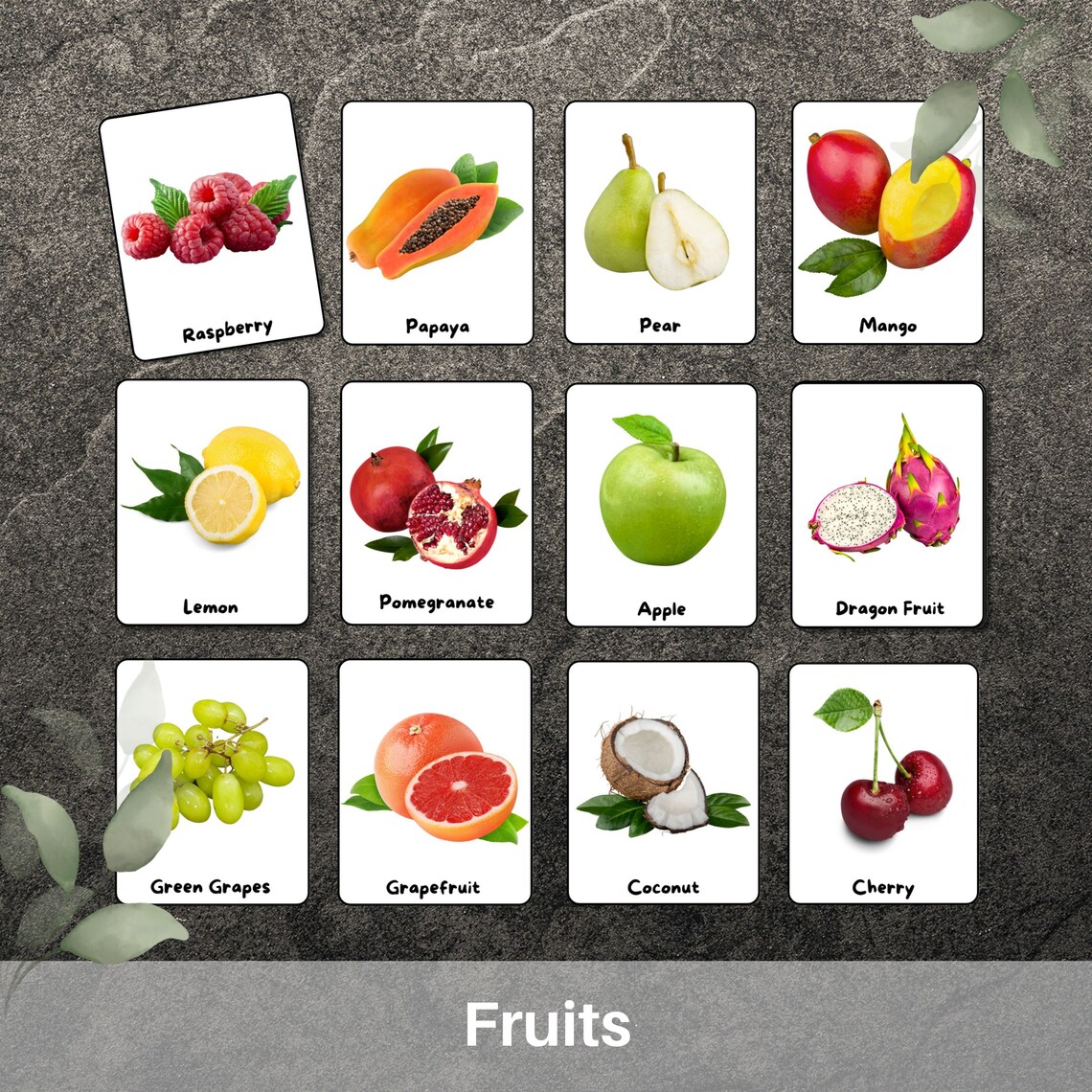Learning FRUITS in English - 32 Real Pictures - Montessori Cards ...
