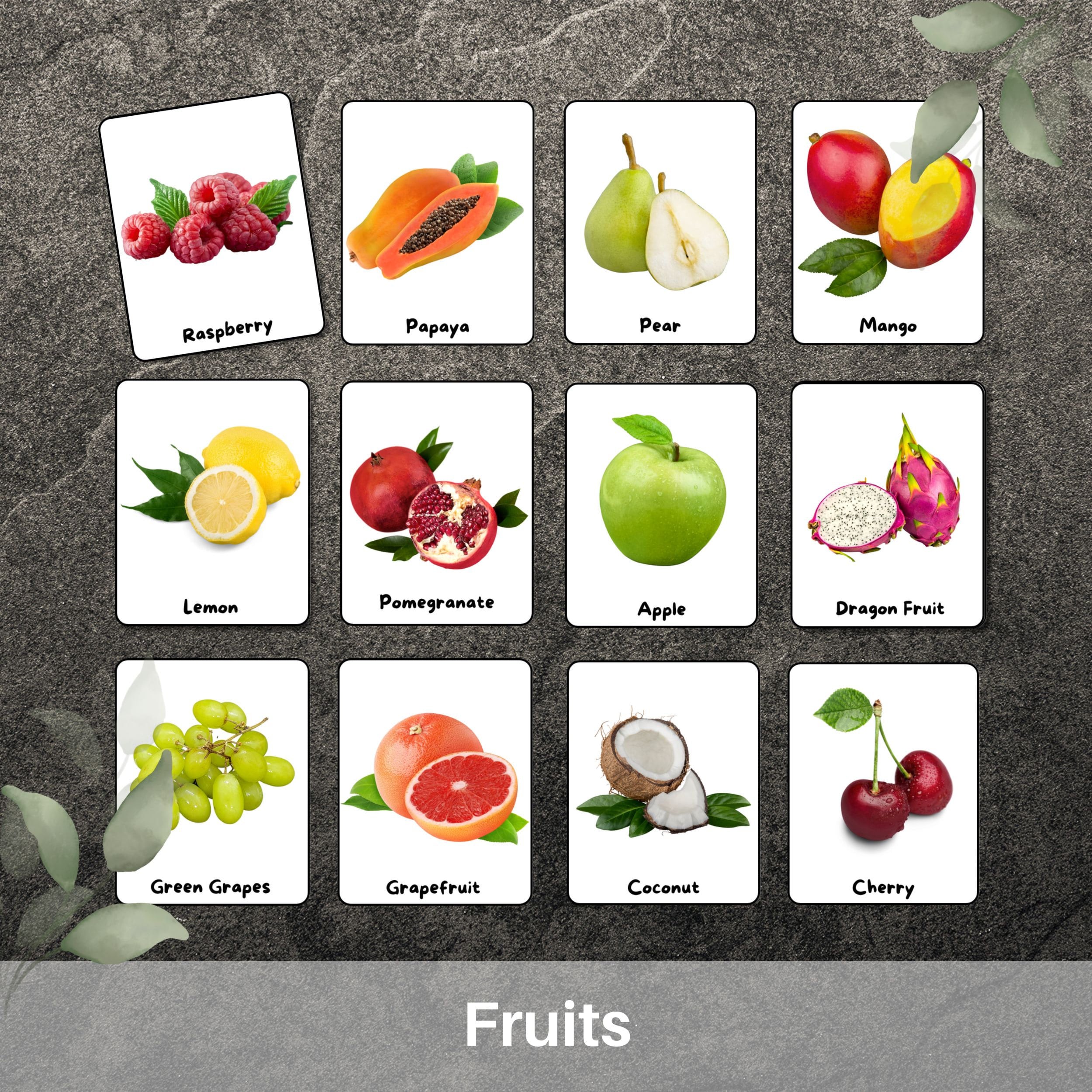 Learning FRUITS in English - 32 Real Pictures - Montessori Cards ...