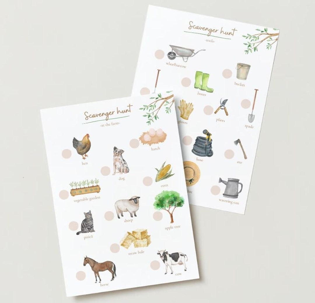 Farm Scavenger Hunt for Kids Animals and Tools hunt Outdoor - Etsy