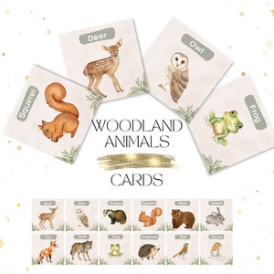 Woodland and Forest Animals 12 Flashcards. Watercolor Cards. Montessori ...