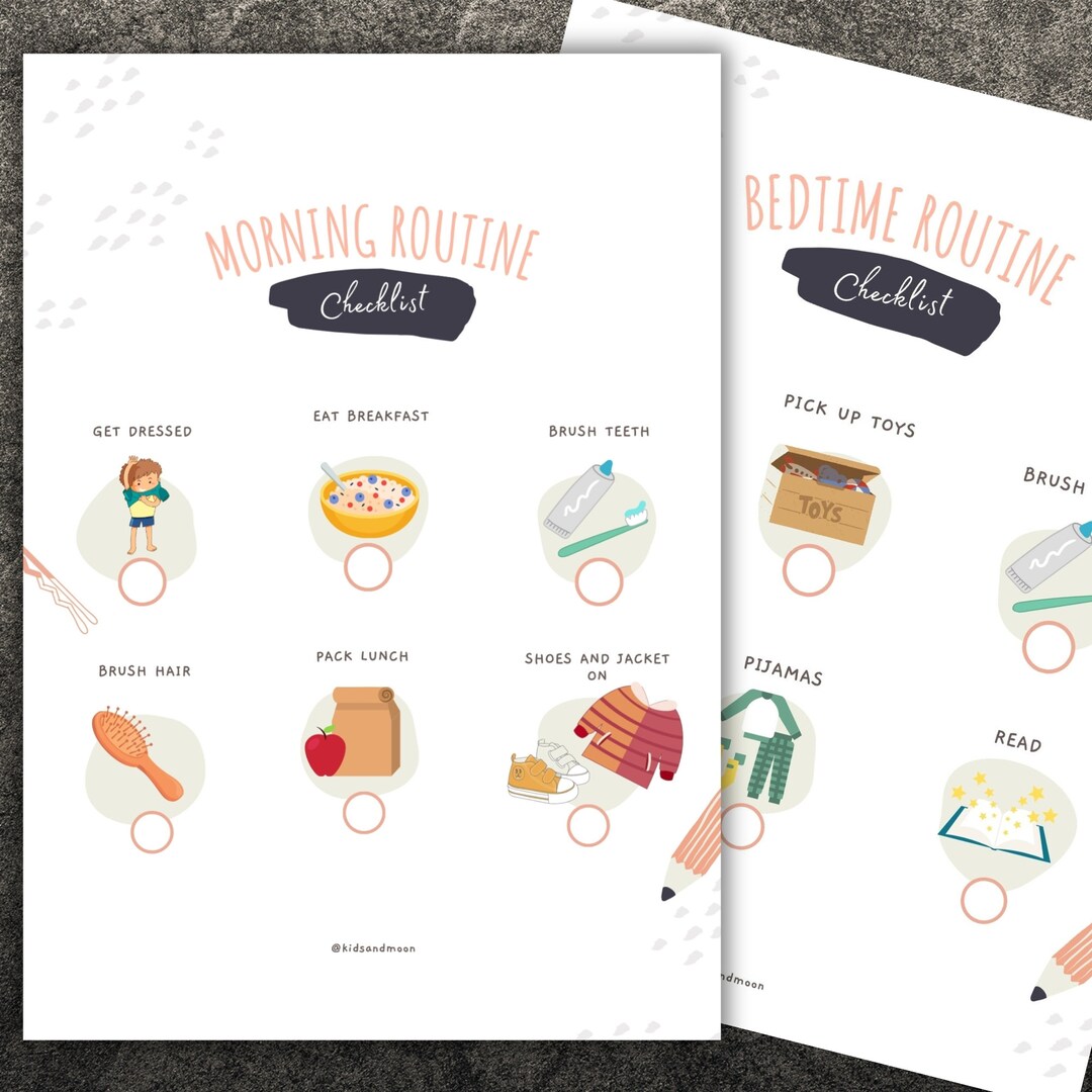 Kids Morning / Bedtime Routine Charts, Cute Printable Checklist for ...