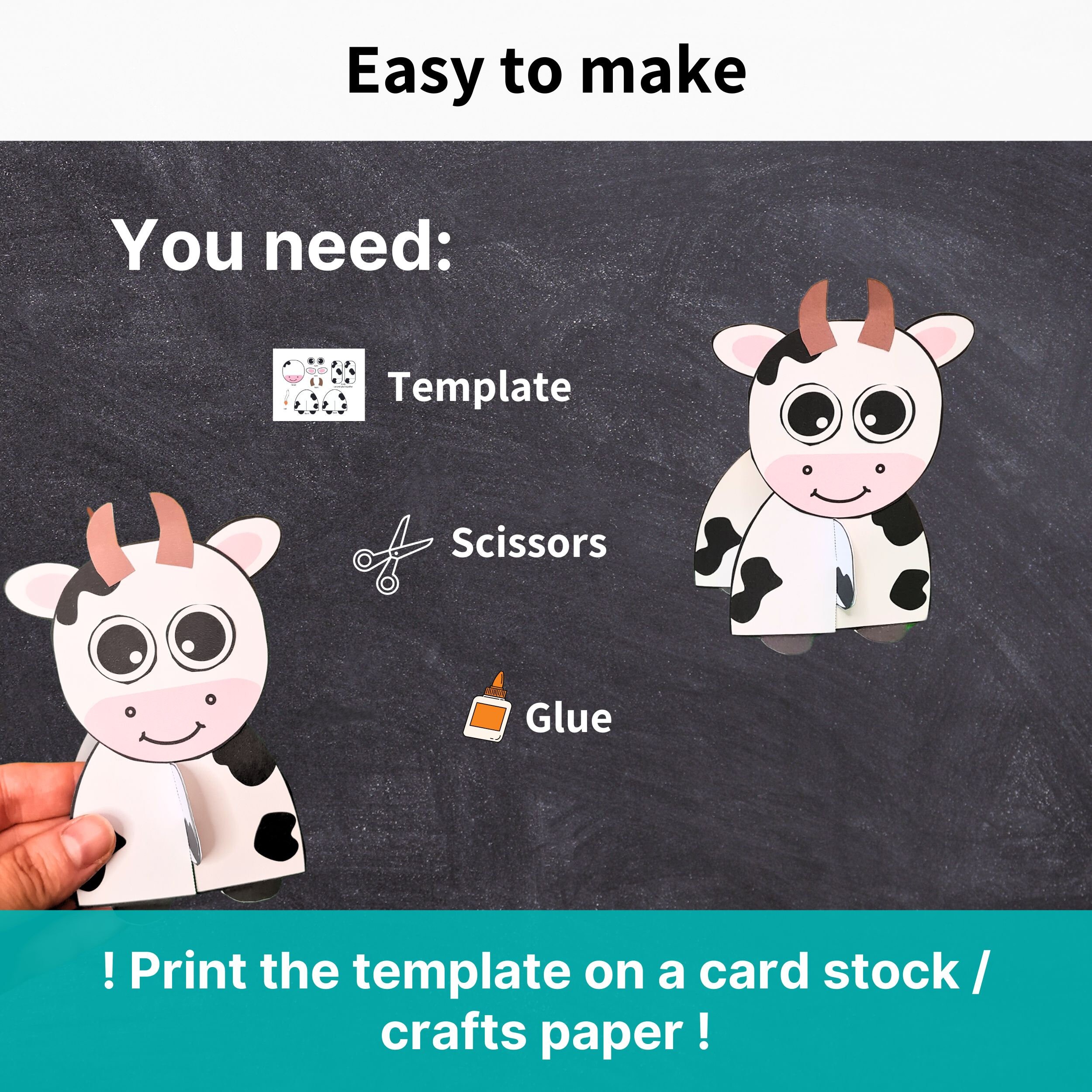 3D Cow Craft Art Project: Toy Crafting for Farm Animal Pretend Play - Etsy