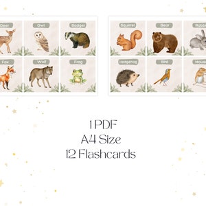 Woodland and Forest Animals 12 Flashcards. Watercolor Cards. Montessori ...