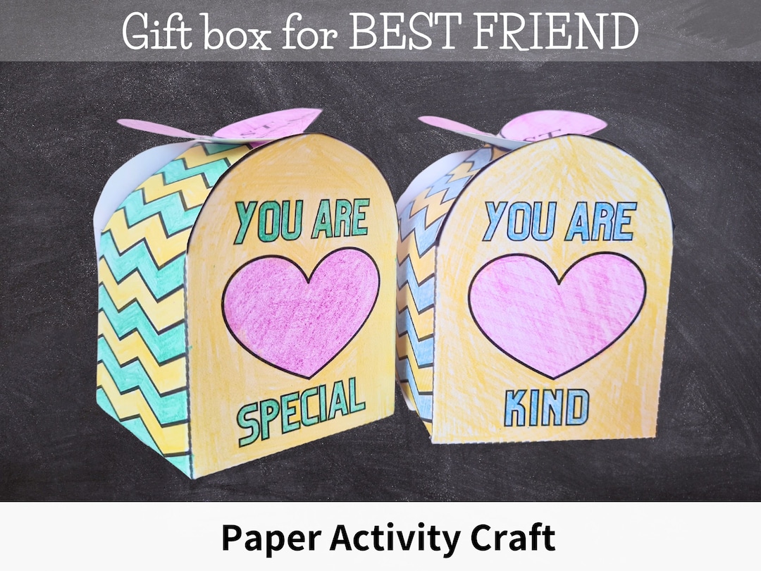 Best Friends Gift Box Template: Paper Craft Activity Cut Color Glue Diy ...