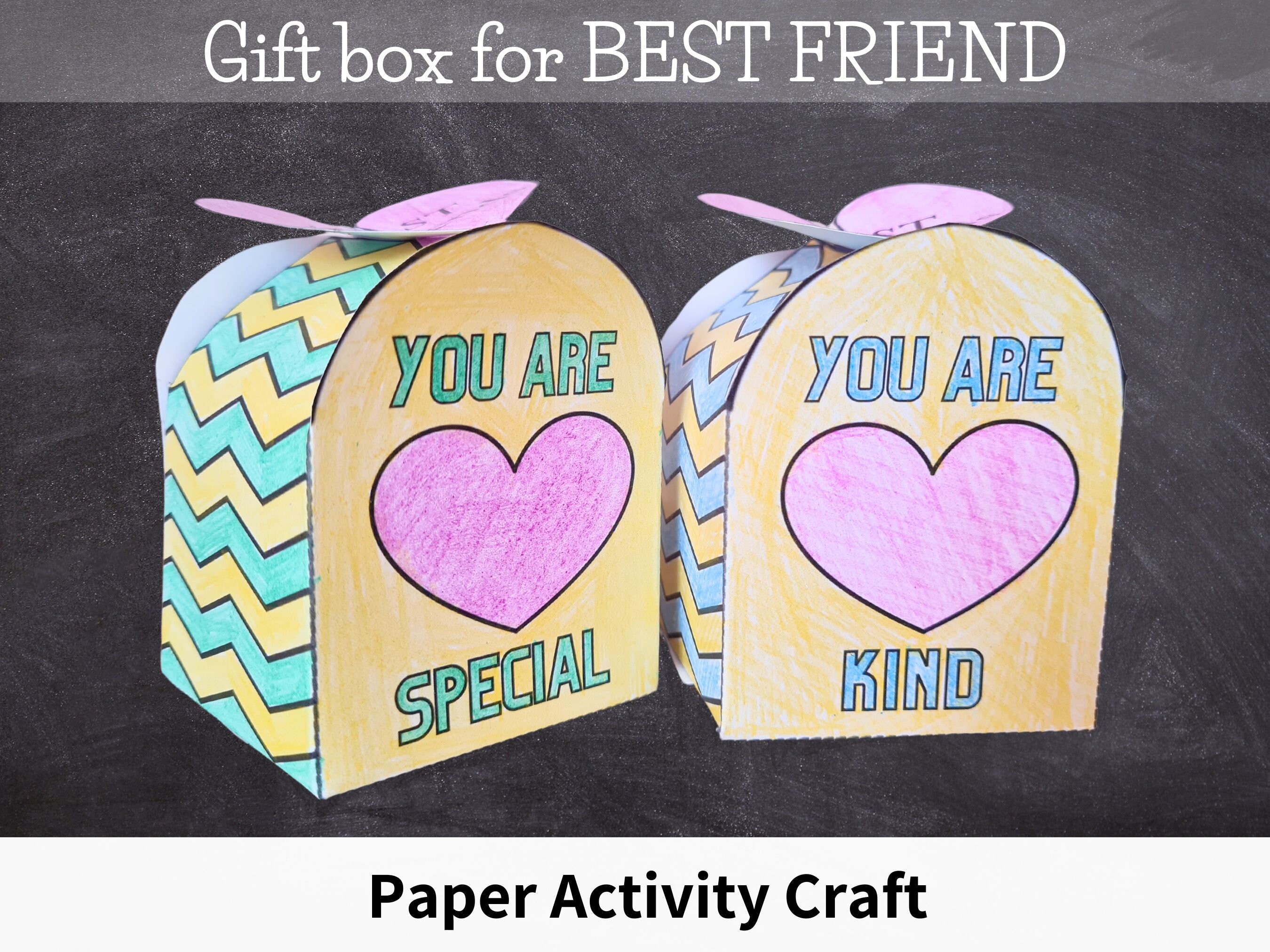 Best Friends Gift Box Template: Paper Craft Activity Cut Color Glue Diy ...