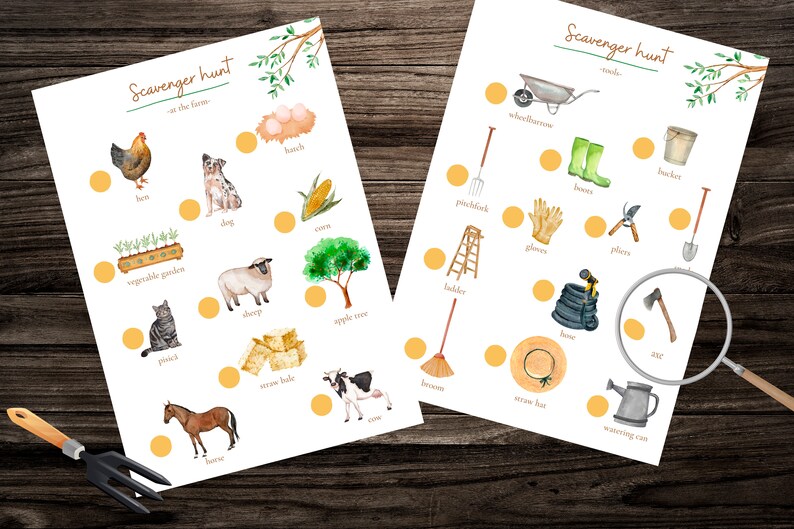 Farm Scavenger Hunt for Kids - Animals and Tools -hunt Outdoor ...