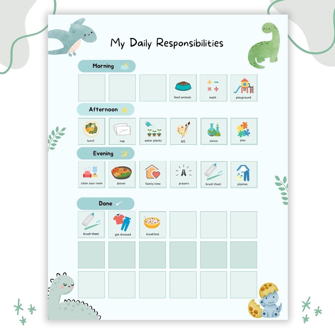 Kids Daily Chores Adventure - Visual Routine: Printable Full Day Chart ...