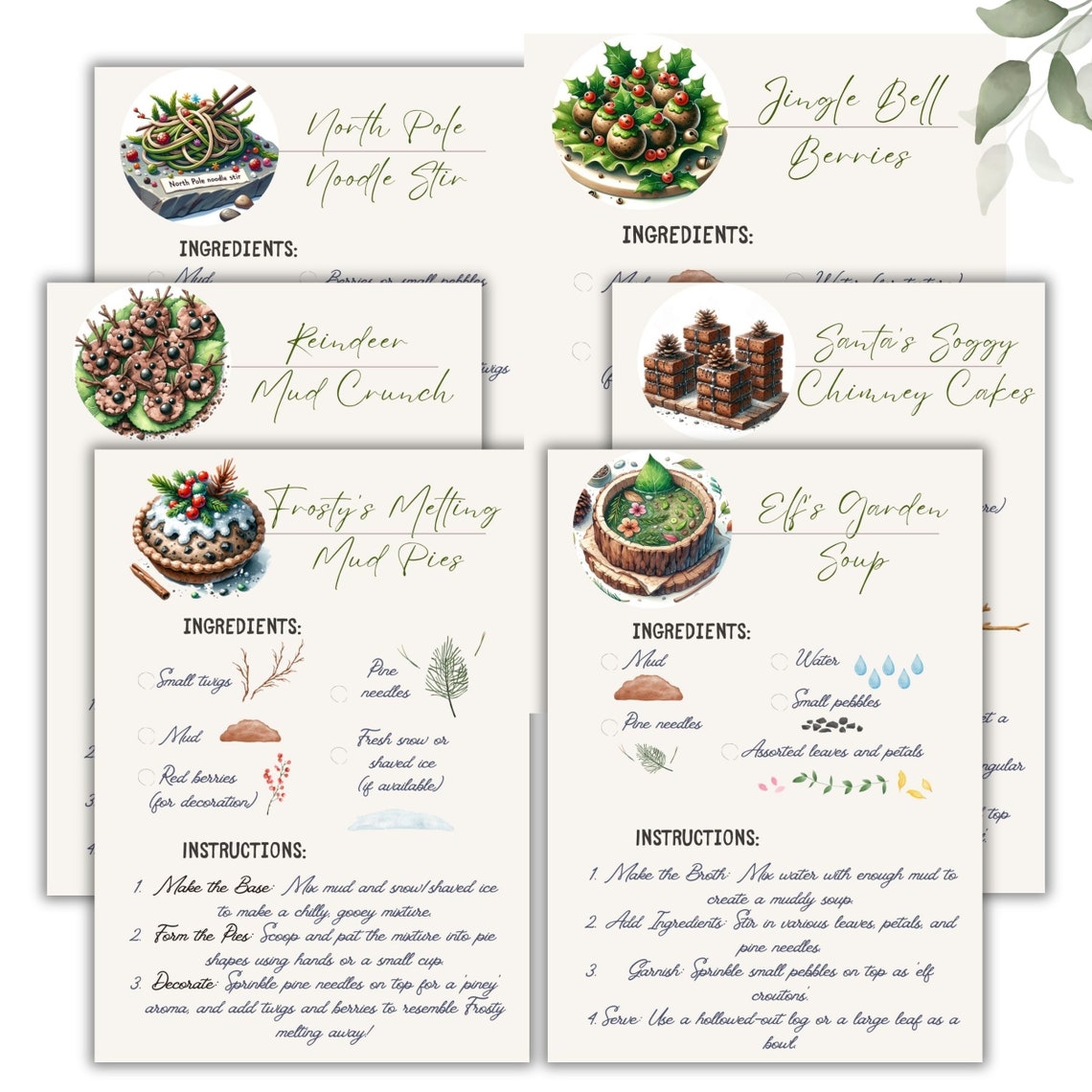 Christmas-themed Printable Mud Kitchen Recipe Cards for - Etsy