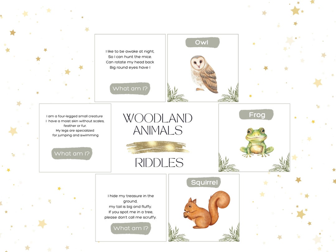 Riddles - What Am I Game. Woodland Animals. Party Riddles. Educational ...