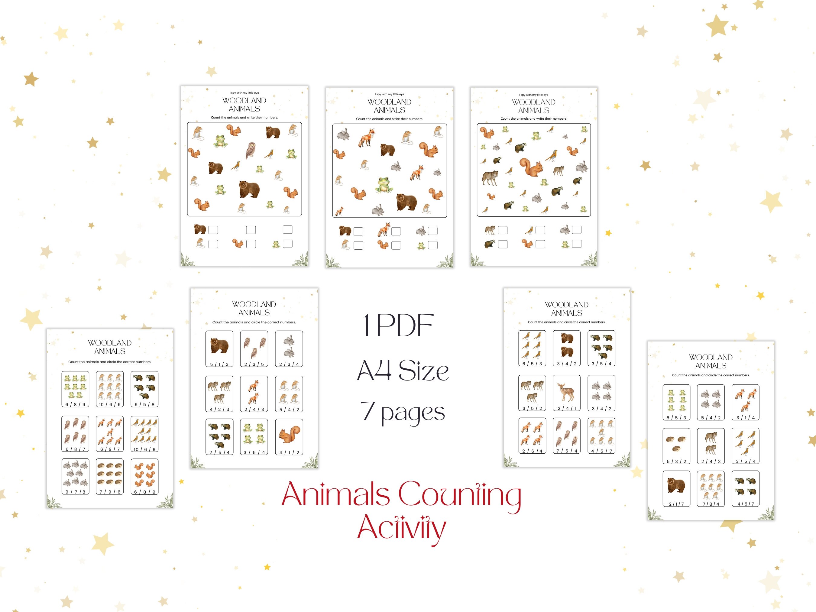 Counting Worksheets for Kindergarten. Count & Circle Activity. Woodland ...