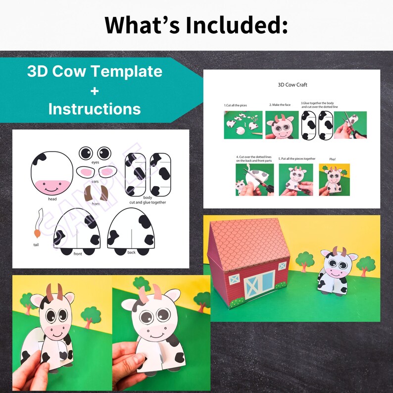 3D Cow Craft Art Project: Toy Crafting for Farm Animal Pretend Play - Etsy