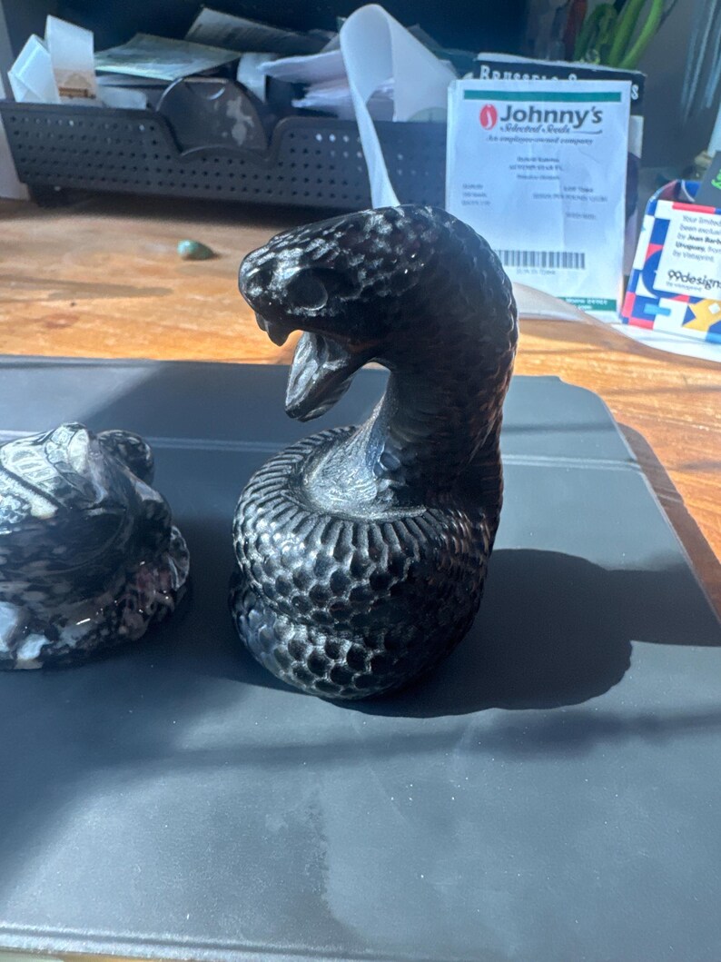 Obsidian Snake & Fossil Stone Frog Altar Guardians: Gothic Witchy Decor ...