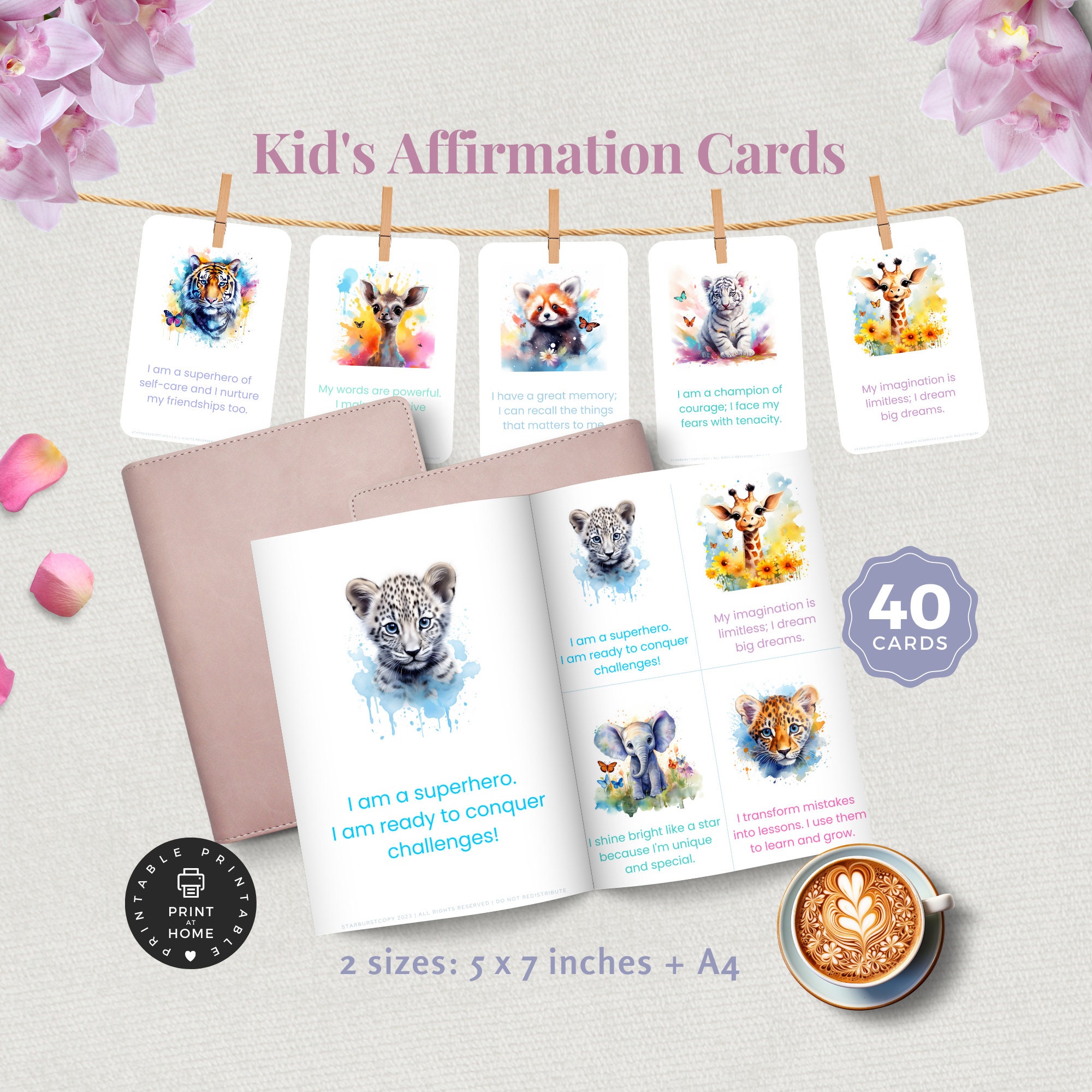 Kid's Positive Affirmation Cards 40 African Animal Card Boost ...