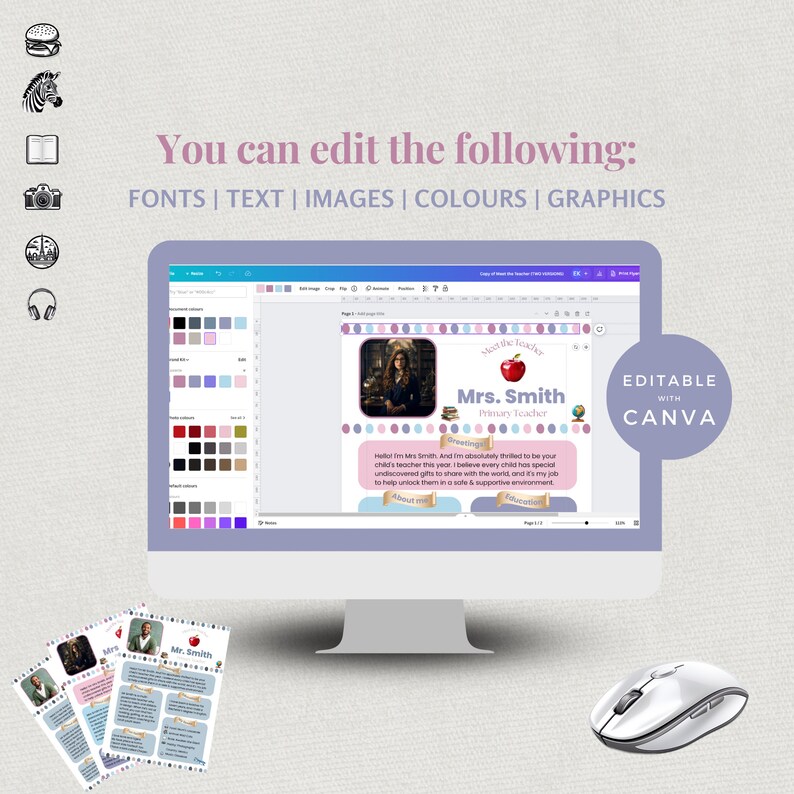 A4 Meet the Teacher Classroom Print at Home Boho Canva Template Teacher ...