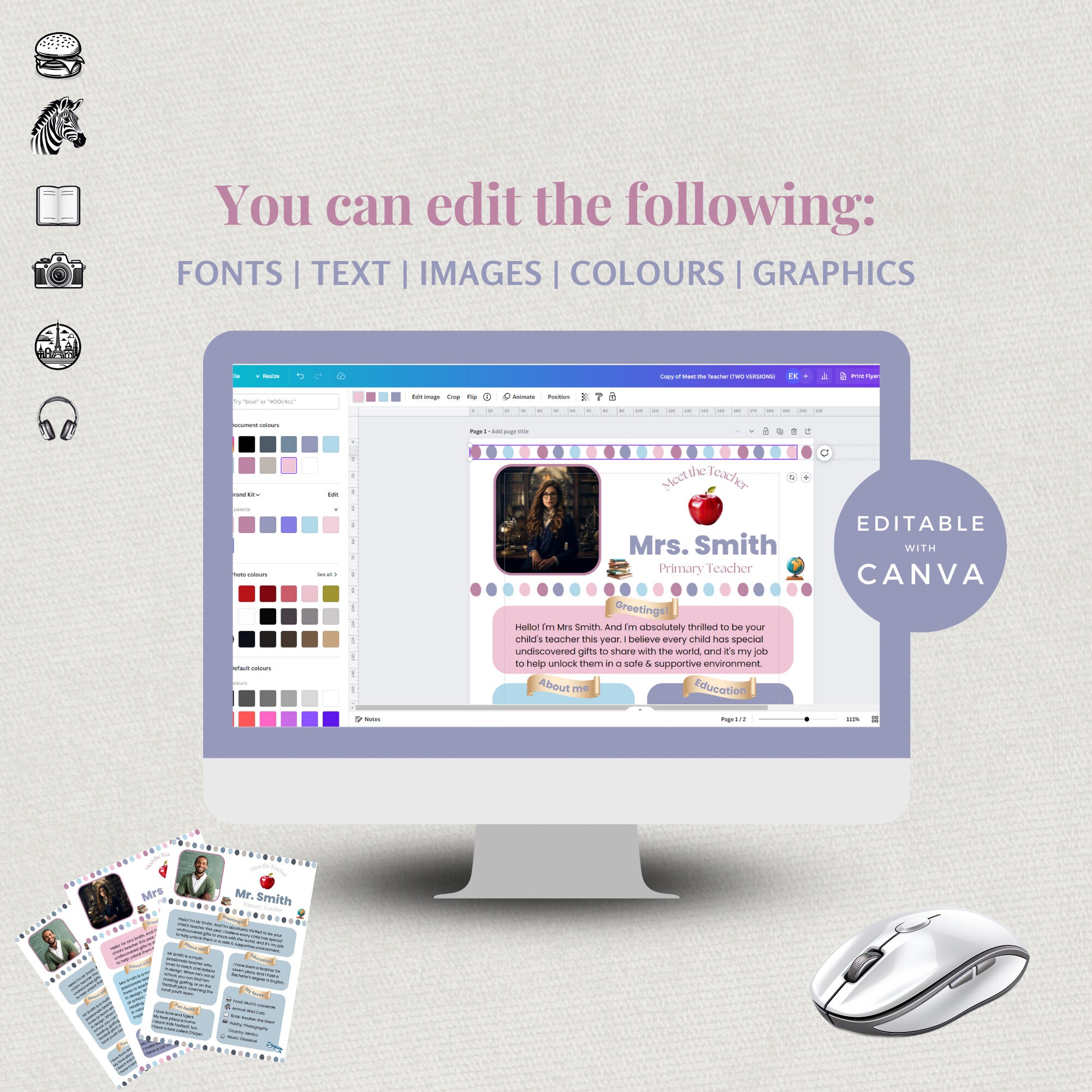 A4 Meet the Teacher Classroom Print at Home Boho Canva Template Teacher ...