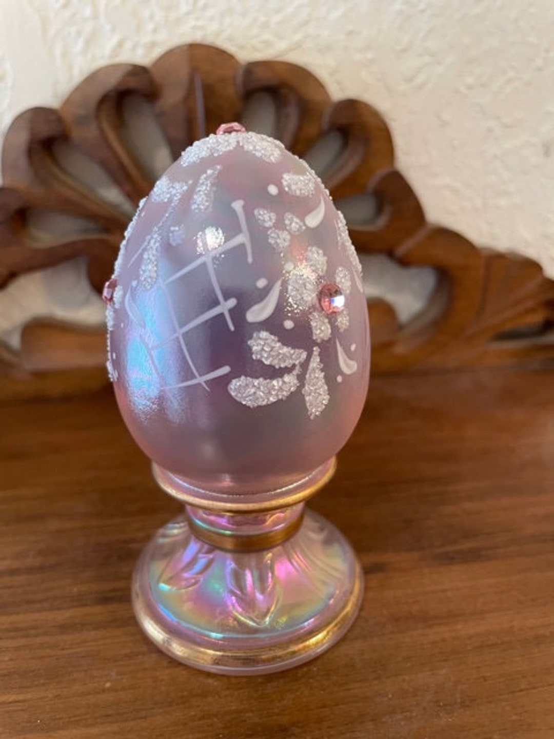 FENTON Pink Iridescent Pedestal Egg W/frit and Jewels 2123/2500 - Etsy