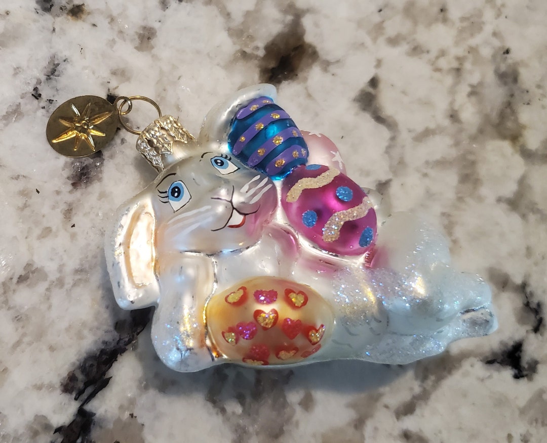 Christopher Radko Easter Bunny W/eggs Glass Ornament - Etsy