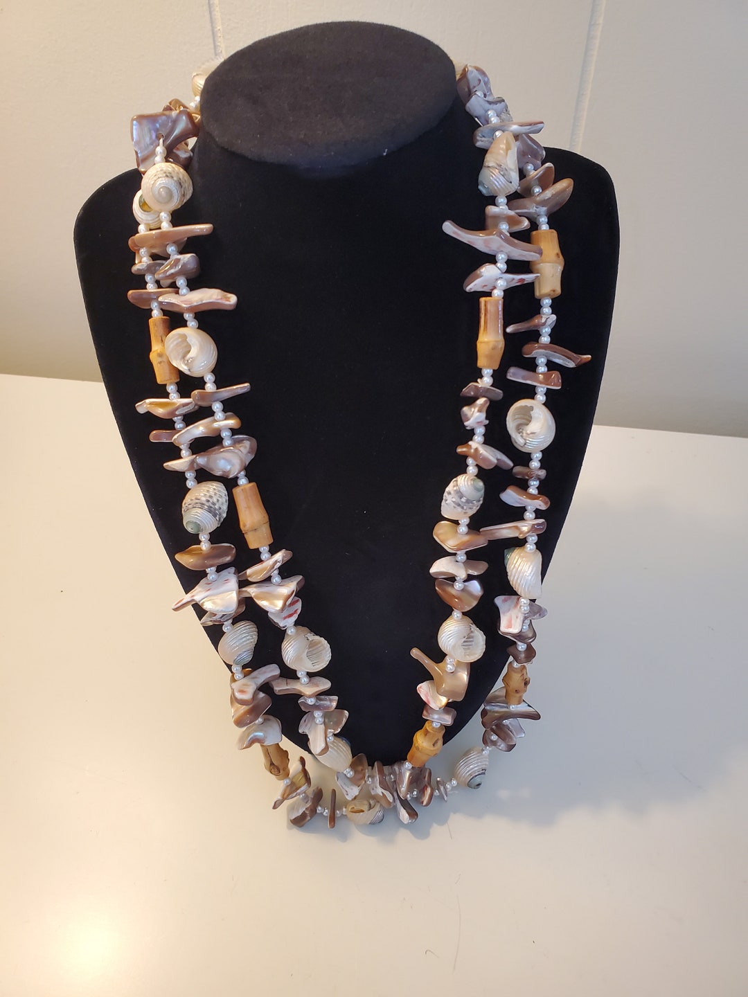 Brown-lip Mother of Pearl, Sea Snail and Bamboo Shell Necklace - Etsy