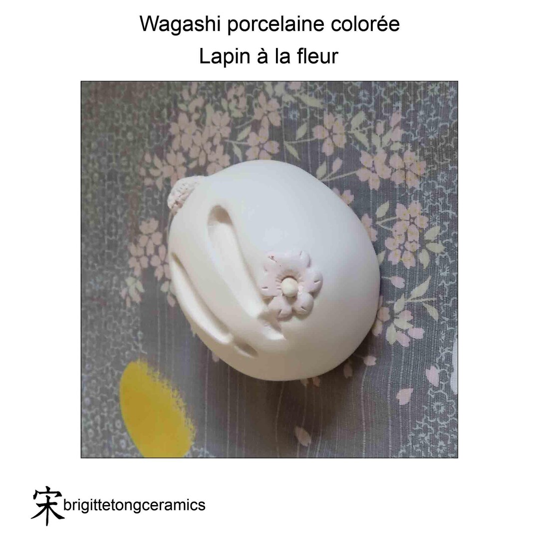 White and Pink Porcelain Rabbit With Flower, Wagashi, Unique Piece ...